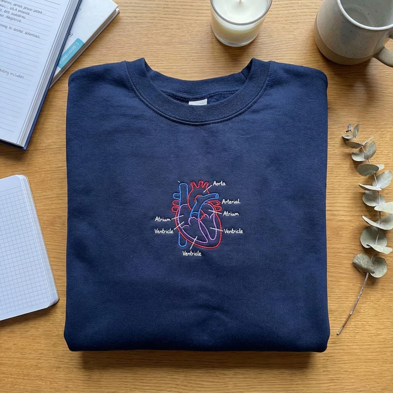 Embroidered Detailed Heart Anatomy Sweatshirt, Cardiology Gift, Medical ...