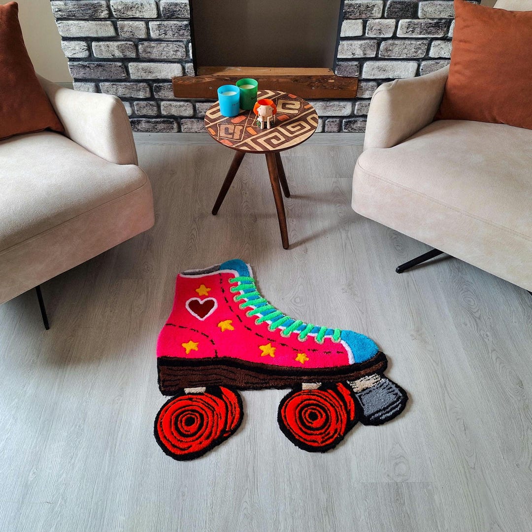 Retro Roller Skate Handmade Tufted Rug - 60 Cm - 24 Inches - Old School ...
