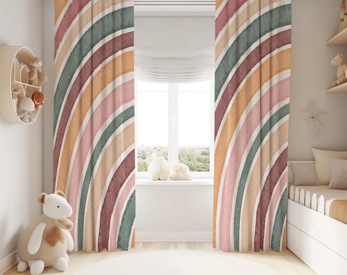 Boho Blocks Curtain Panel - Rustic Rainbow Arches by Averly_designs ...