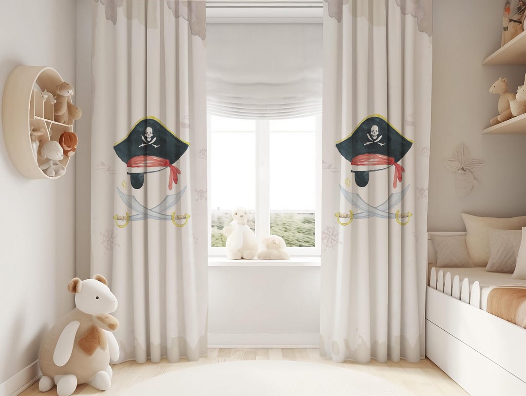Pirate Curtains: Kids Room Nautical Decor, Velvet Fabric - Etsy