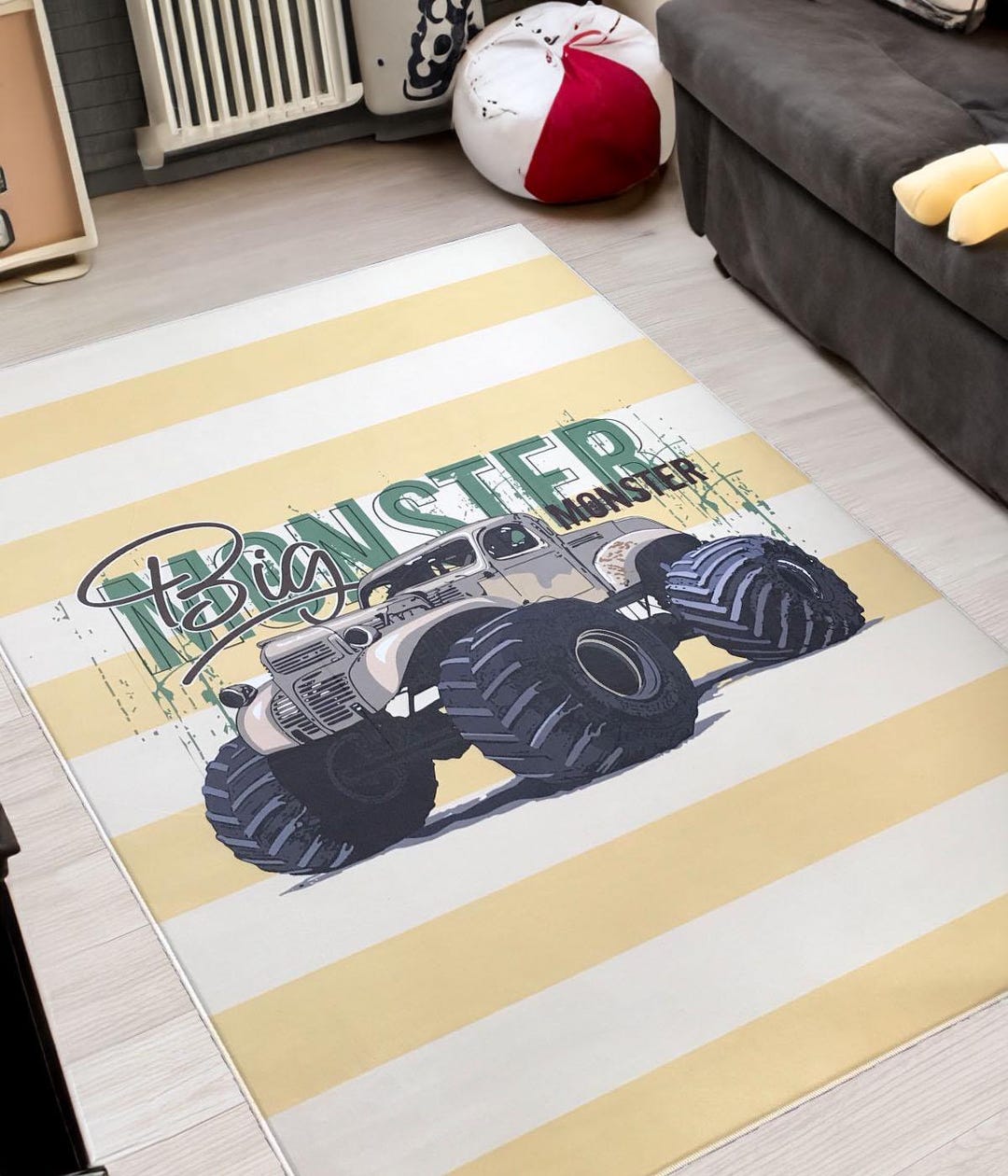 Monster Truck Rug for Kids – Fun & Durable Playroom Carpet With Bold ...