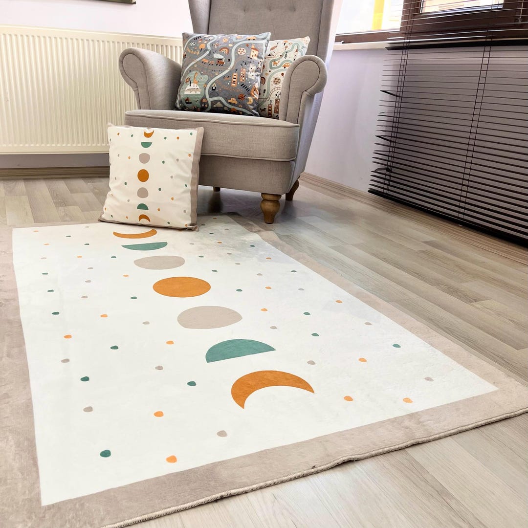 Moon Phase Rug: Ultra-soft Washable Play Mat With Cushion Cover - Etsy
