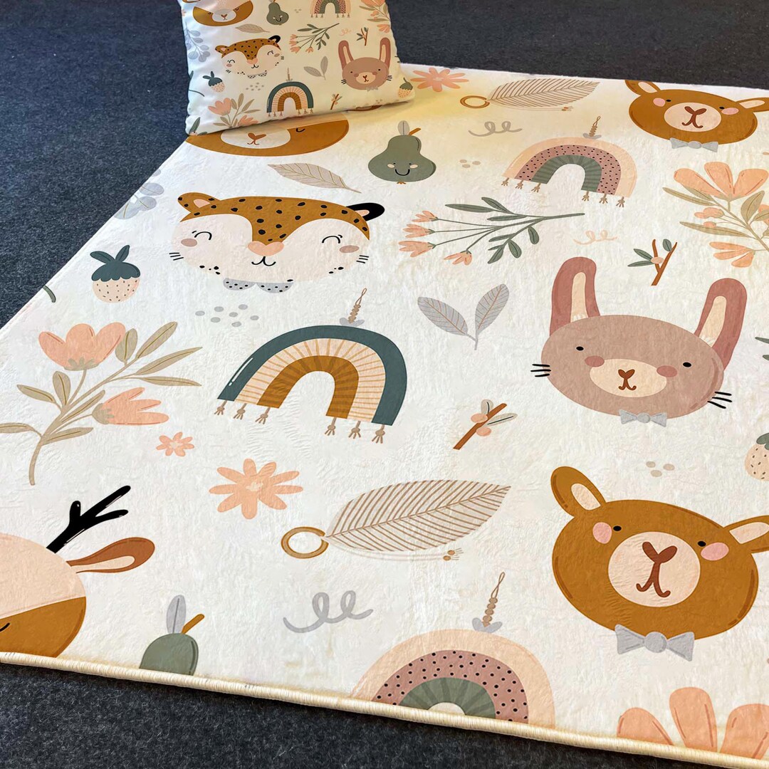 Soft Woodland Animal Play Mat for Kids - Ultra Soft Nursery Rug With ...