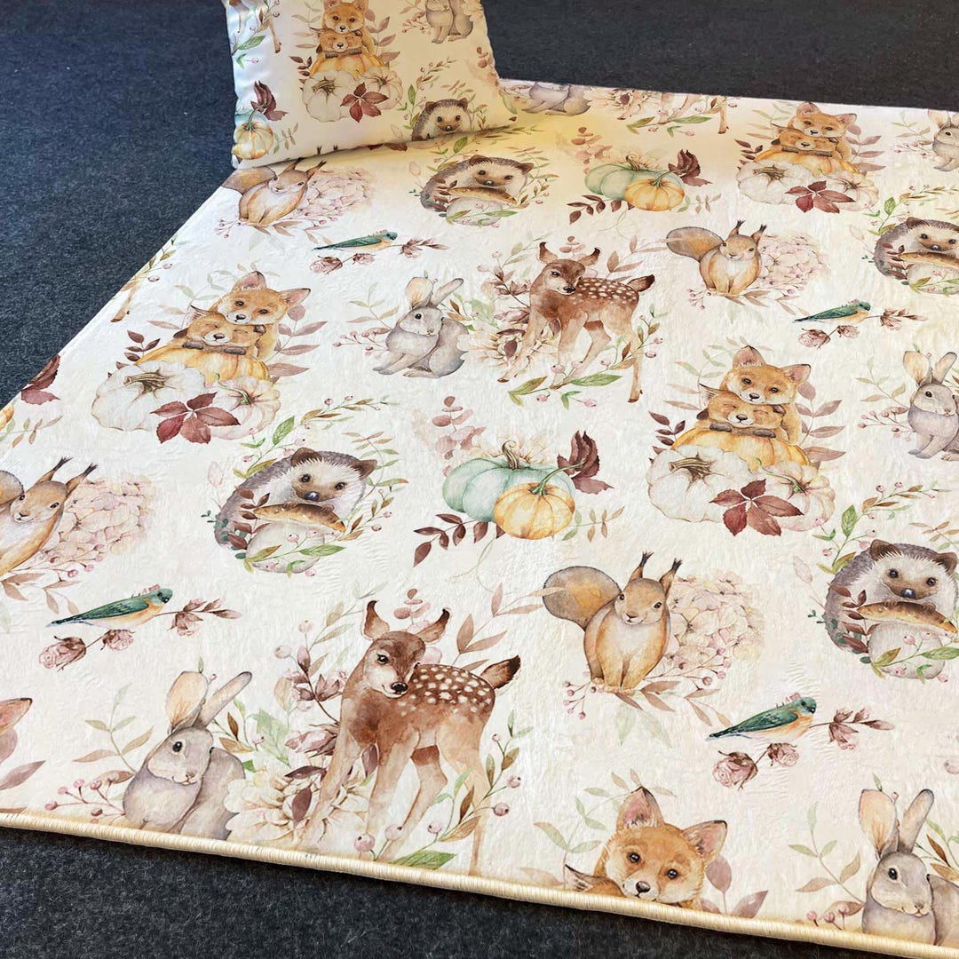 Woodland Animals Kids Rug: Ultra-soft Play Mat With Pillow Cover - Etsy