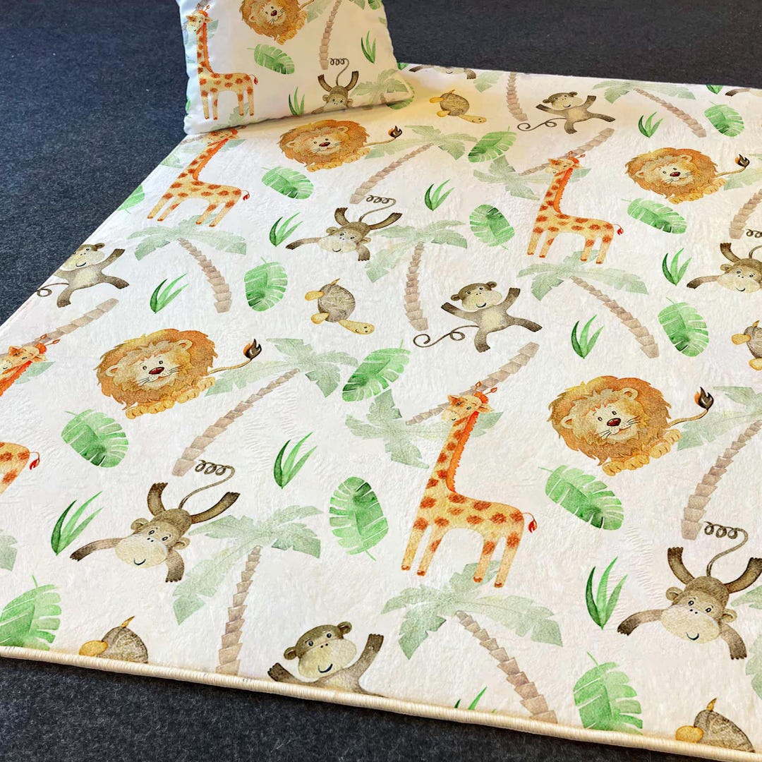 Jungle-themed Kids Play Mat - Safari Animals Design With Lions, Monkeys ...