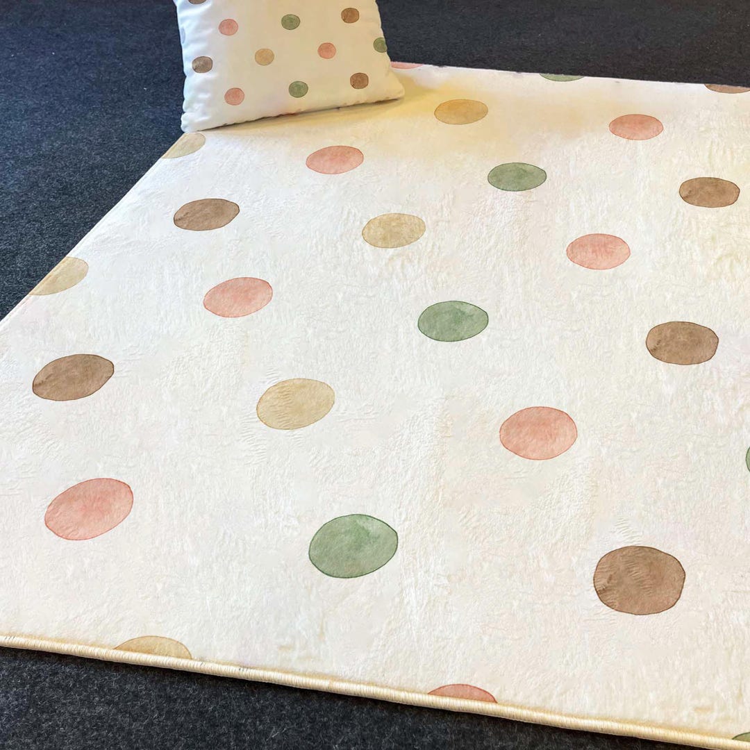 Polka Dot Kids Rug: Soft Nursery Play Mat With Cushion Cover - Etsy