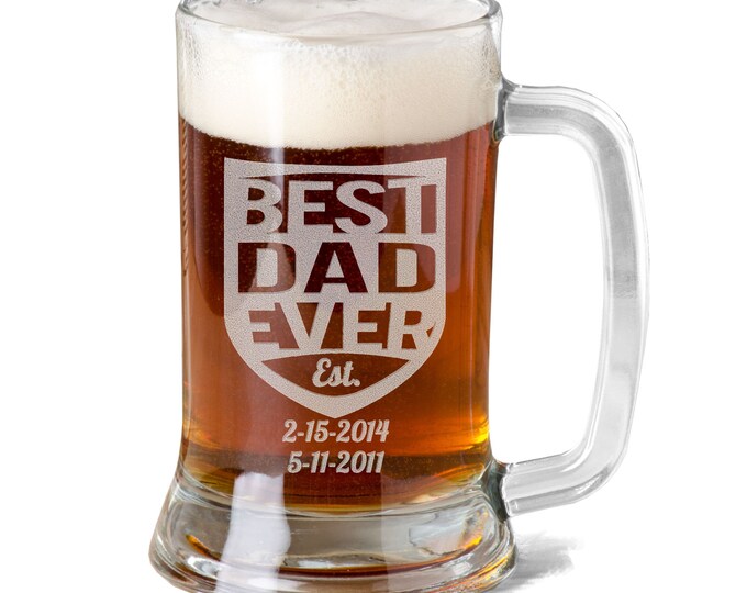 Best DAD Ever 16Oz Beer Stein Mug Engraved with Kids Birth | Etsy
