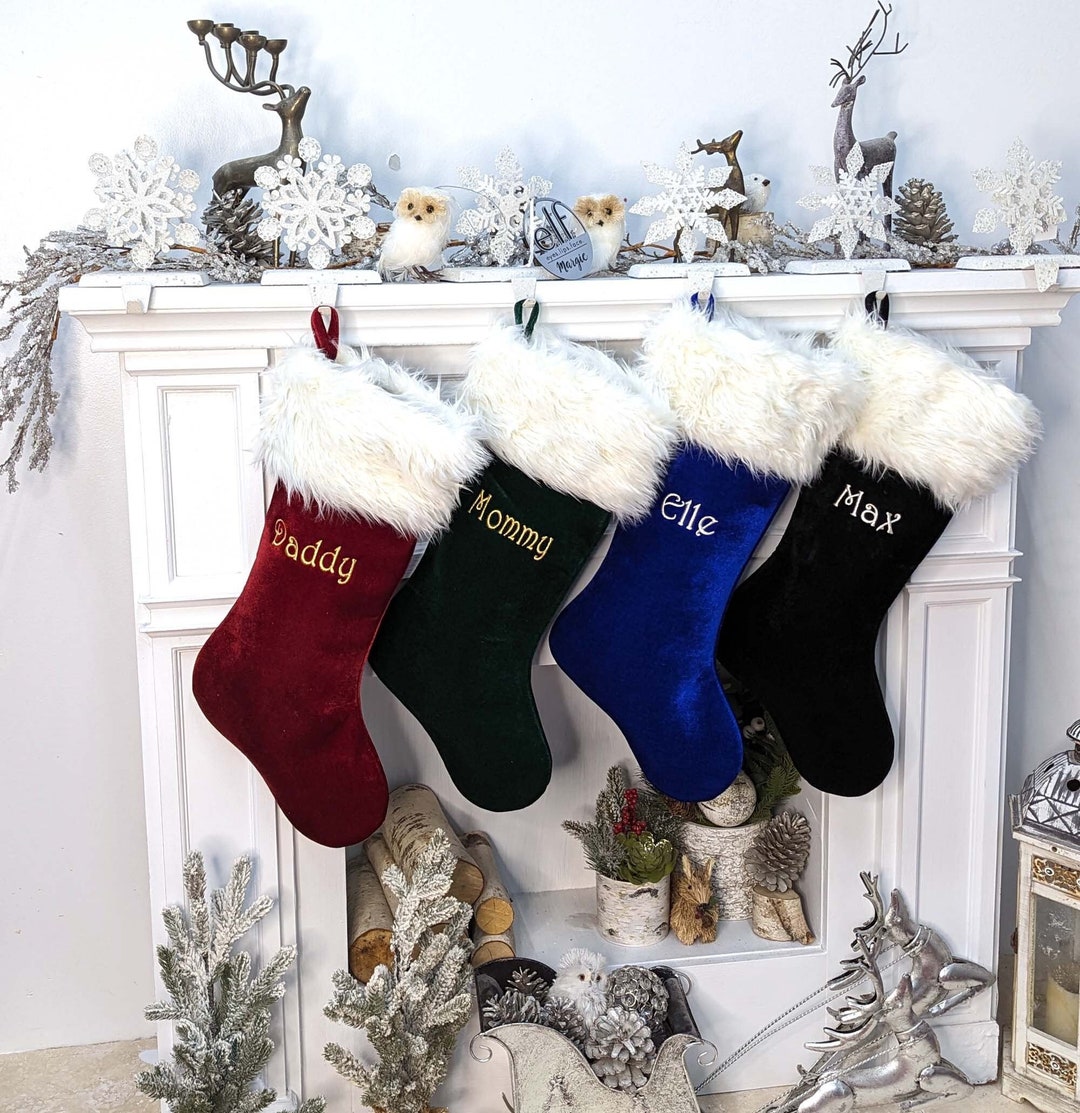 Large Velvet Stockings Personalized Christmas | Black Burgundy Blue ...