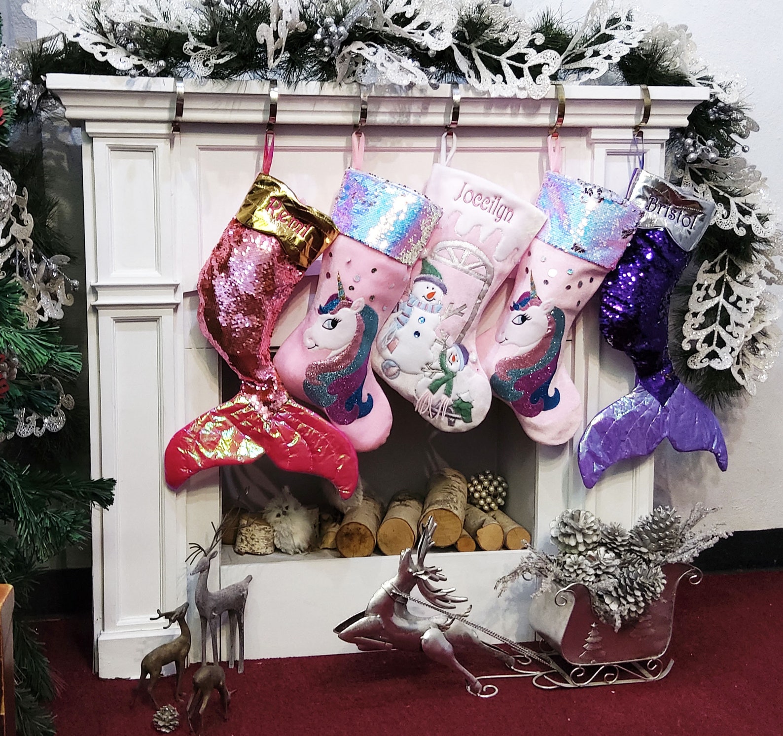 Mermaid Unicorn Snowman Christmas Girly Stockings for Girls - Etsy