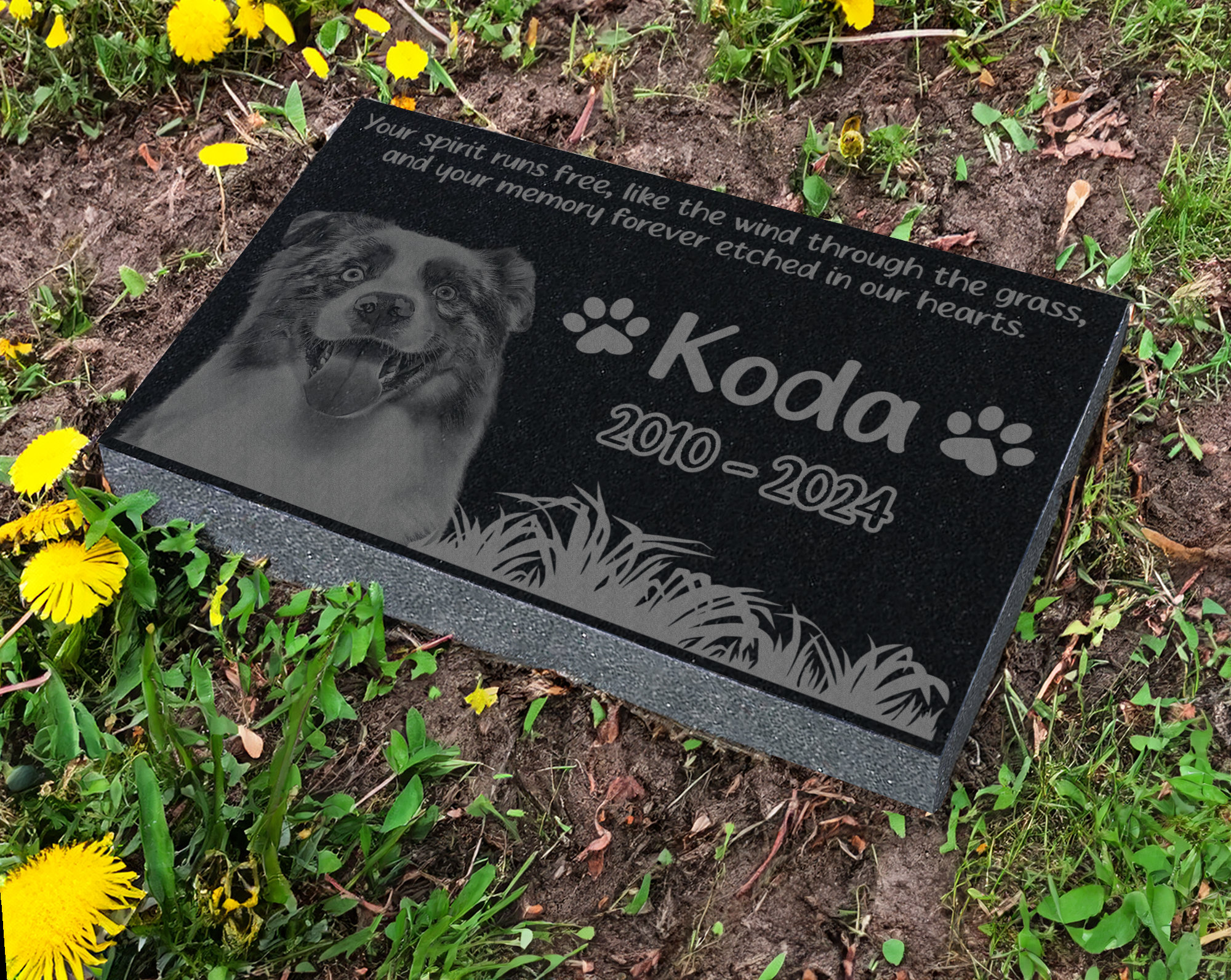 Personalized Pet Memorial Stone W/ Photo & Text Grass | Custom Pet ...
