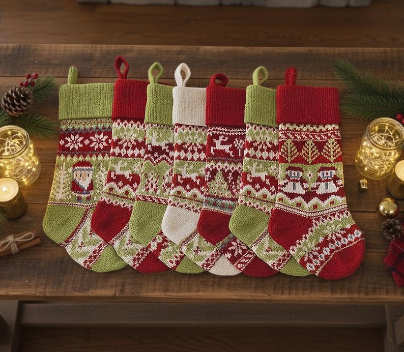 Knit Stockings Cute Nordic Santa Stockings Knitted for Christmas in ...