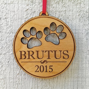 Custom Engraved Personalized Pet Ornament With Paw Prints Pets Name and ...