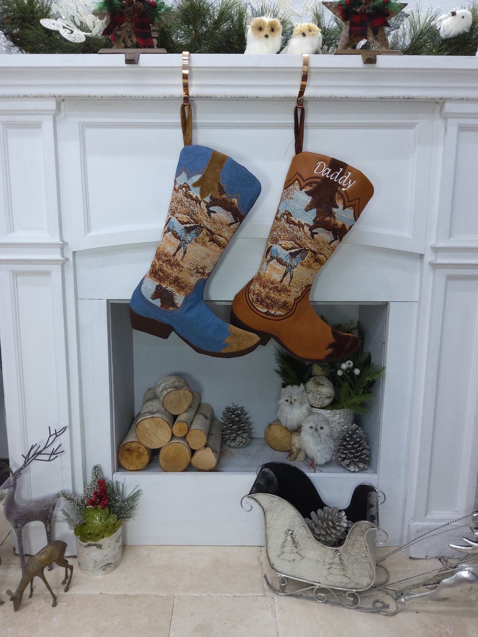 Custom Cowboy Boots Christmas Stockings Country Western - Etsy