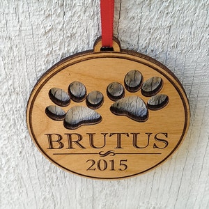 Custom Engraved Personalized Pet Ornament With Paw Prints Pets Name and ...