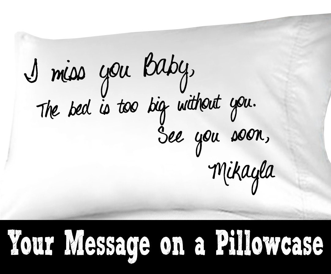 I miss you note pillowcase or any custom personalized text on - Etsy ...