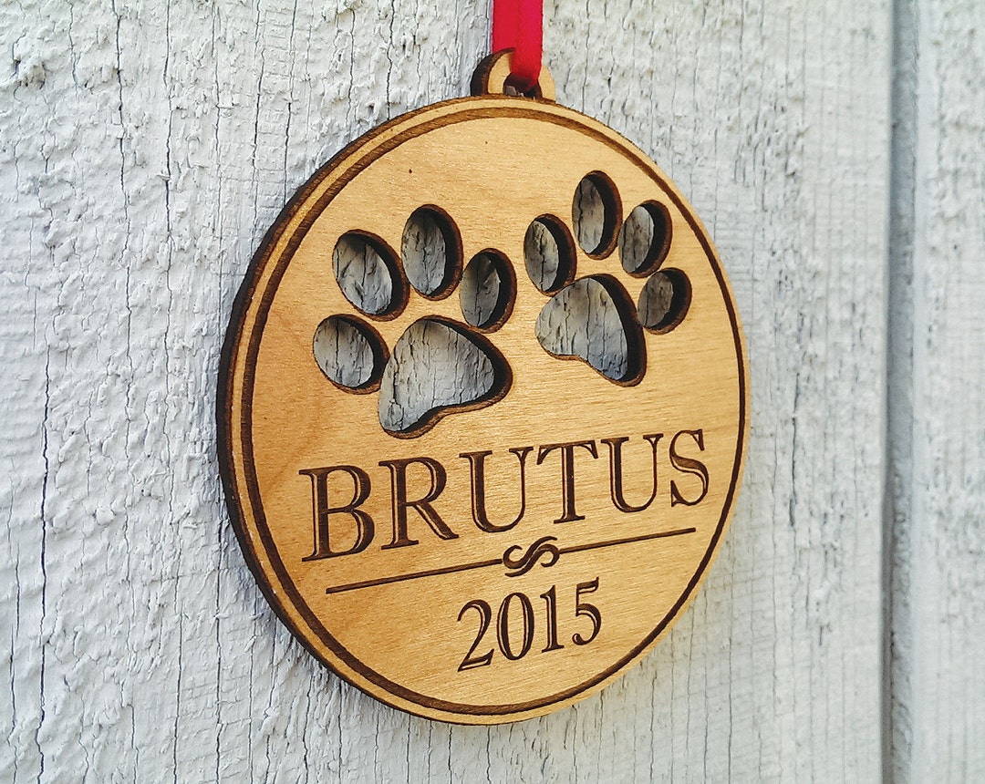 Custom Engraved Personalized Pet Ornament With Paw Prints Pets Name and ...