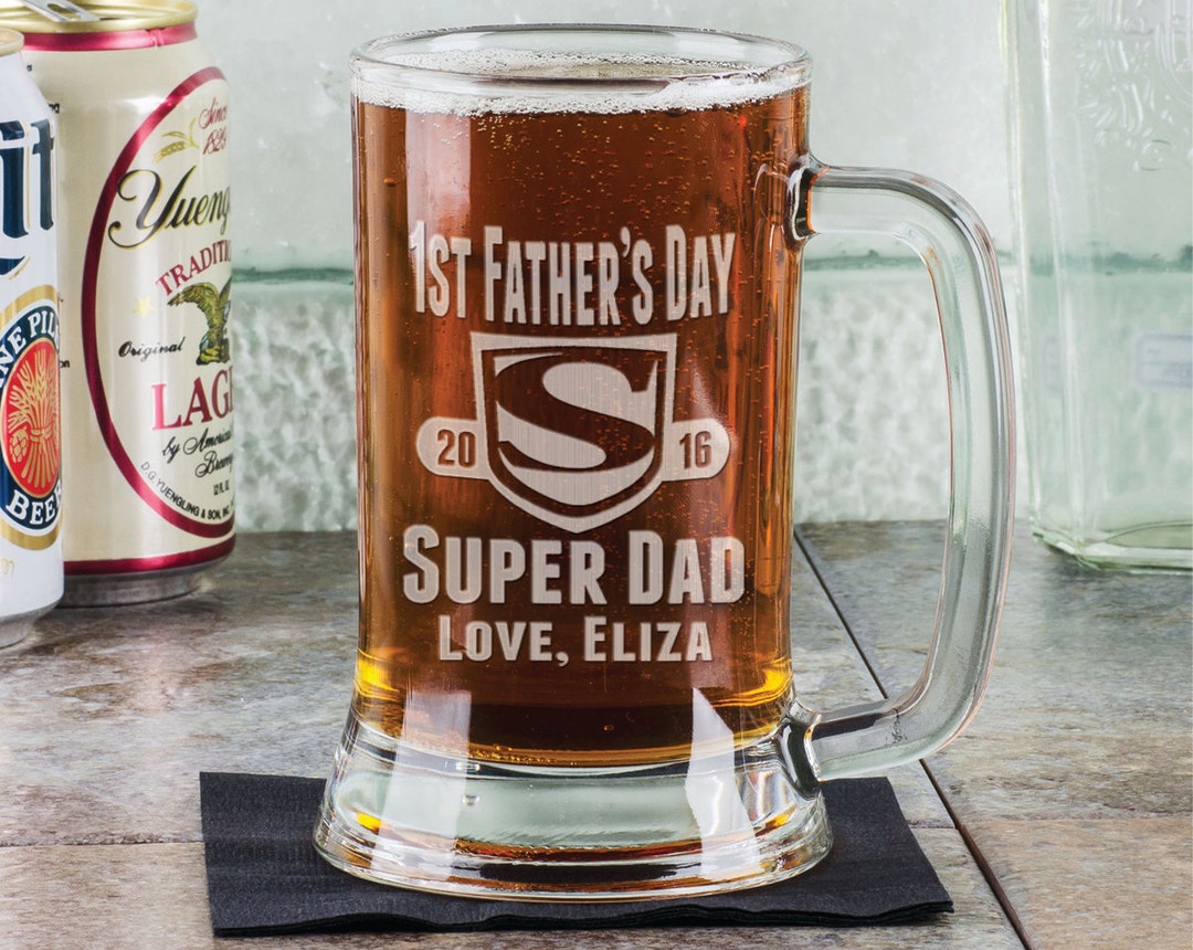 Super DAD First Fathers Day 16oz Beer Mug Engraved With Year Names ...