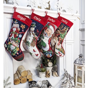 Needlepoint Christmas Stockings Personalized Santa Nutcracker Reindeer ...