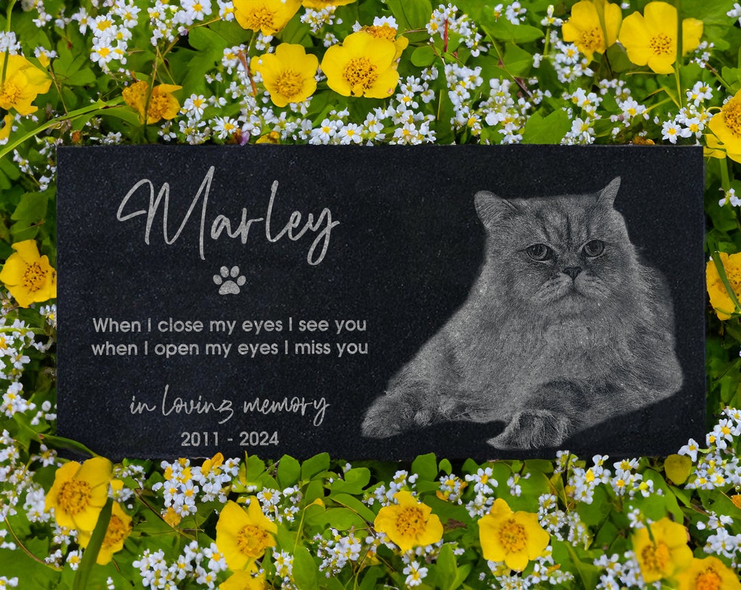 Cat Photo Memorial Stone W/ Engraved Portrait | Feline Remembrance ...
