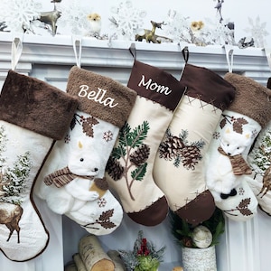 Woodland Lodge Deer Squirrel Fox Sherpa Christmas Stocking - White ...