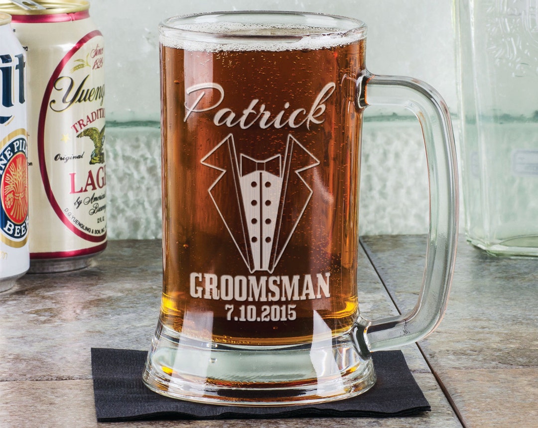 Wedding Party Gifts for Groomsmen 16 Oz Beer Glass Engraved Mugs for ...