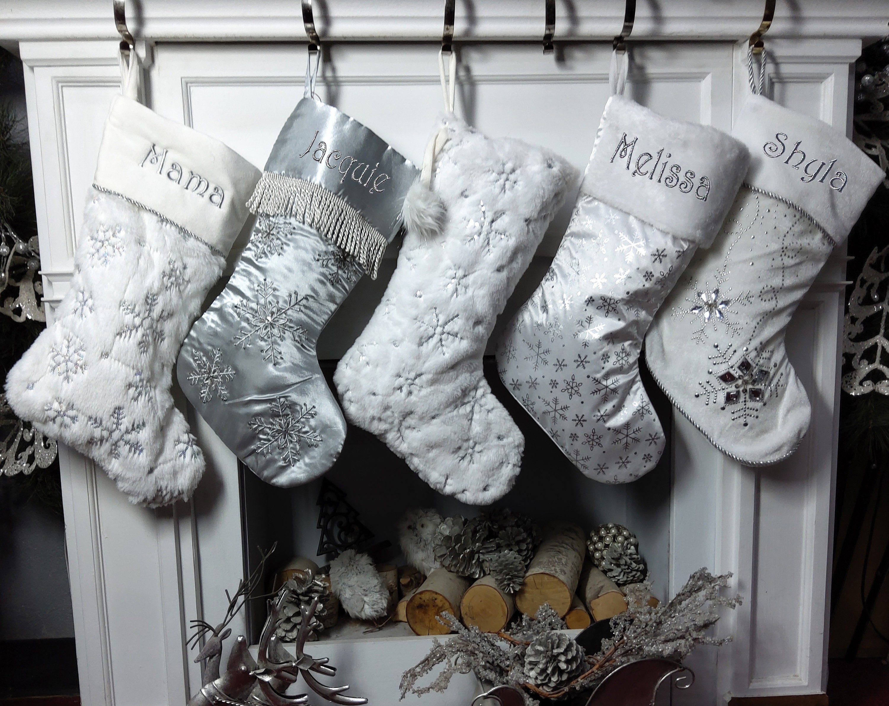 Personalized Elegant Silver White Christmas Stockings | Etsy