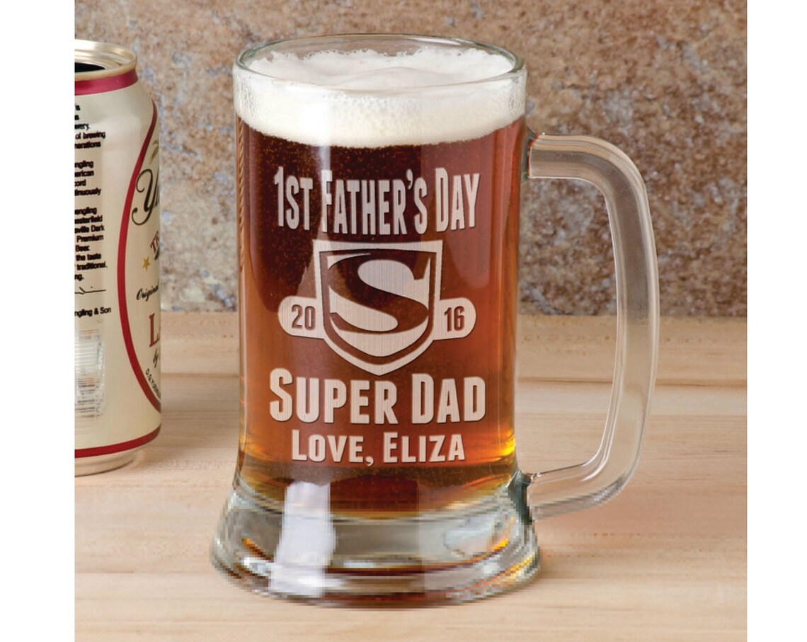 Super DAD First Fathers Day 16oz Beer Mug Engraved With Year - Etsy