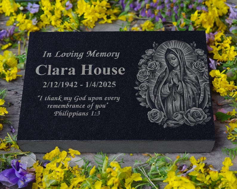 Christian Garden Yard Memorial - Virgin Mary Engraved Stone - Our Lady ...
