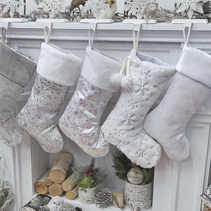 Personalized Elegant Silver White Christmas Stockings - 20" Silver ...