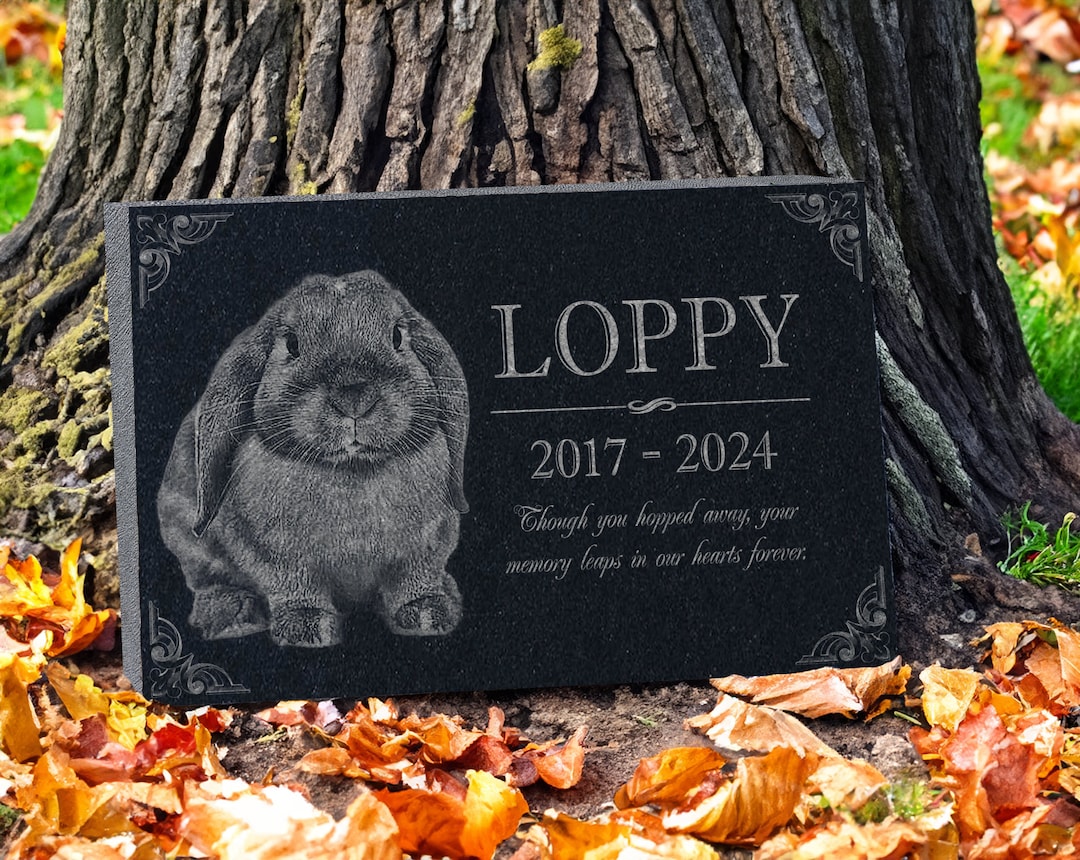 Rabbit Burial Stone | Pet Headstone Photo | Engraved Granite Outdoor ...