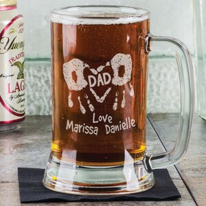 Gift for DAD Handprints Fathers Day Beer Mug Engraved Father's Gifts ...