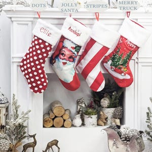 Candy Cane Themed Christmas Stockings Red White Polka Dots Striped Fun ...