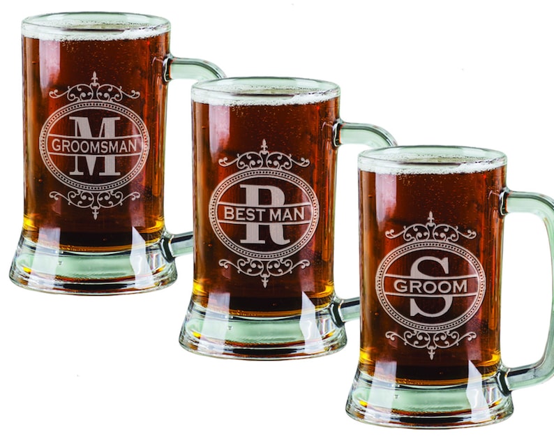 Fancy Initial Engraved Wedding Party Beer Stein Personalized for ...