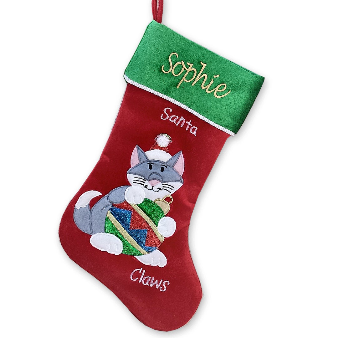 Personalized Holiday Cat Christmas Stocking - Santa Claws Cat Stocking ...