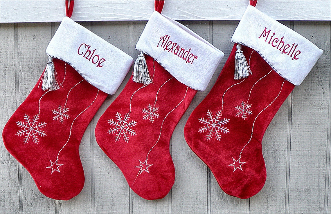 Personalized Christmas Stockings Snowflake Bling Red White - Etsy