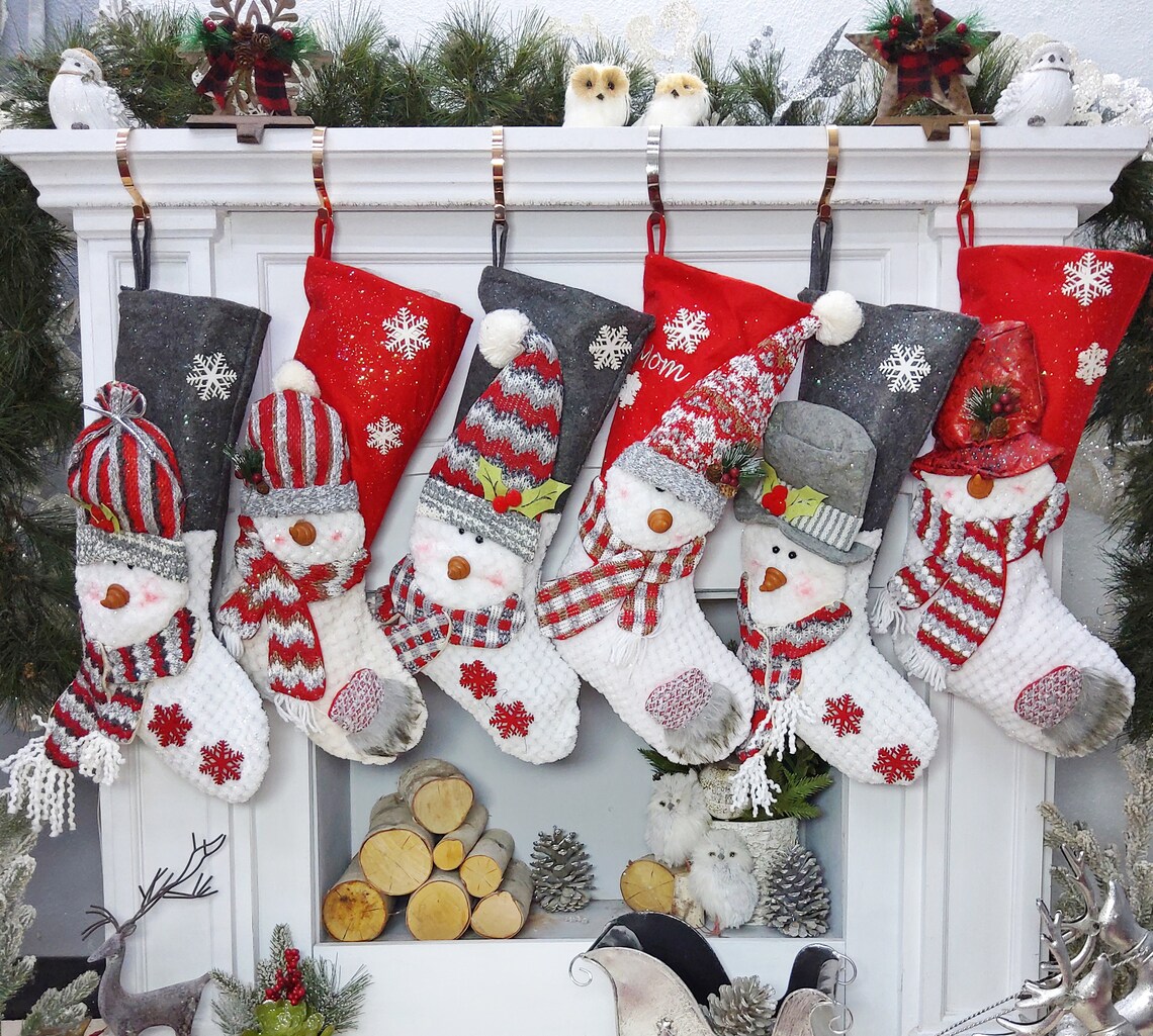 Children's Snowman Personalized Stockings Burgundy Grey - Etsy