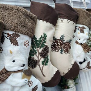 Woodland Lodge Deer Squirrel Fox Sherpa Christmas Stocking White Brown ...