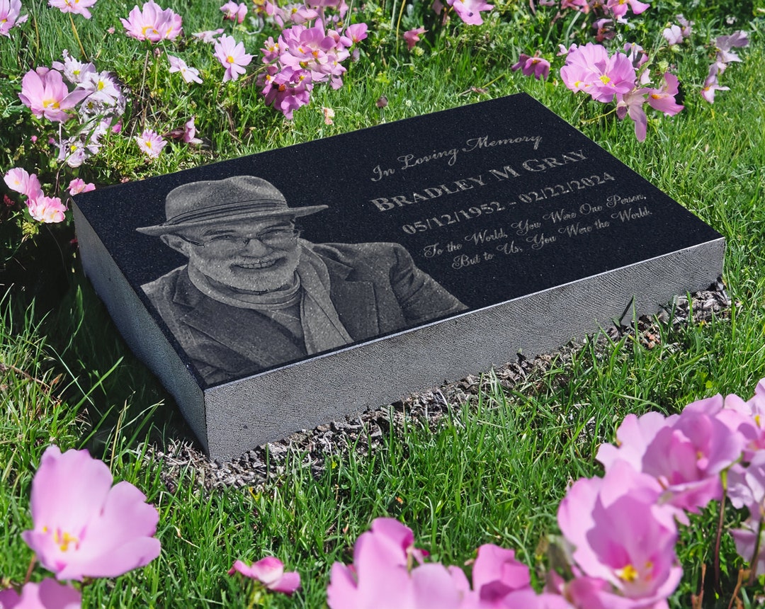Custom Photo Laser Engraved Granite Headstone | Cemetery Grave Marker | Affordable Personalized ...