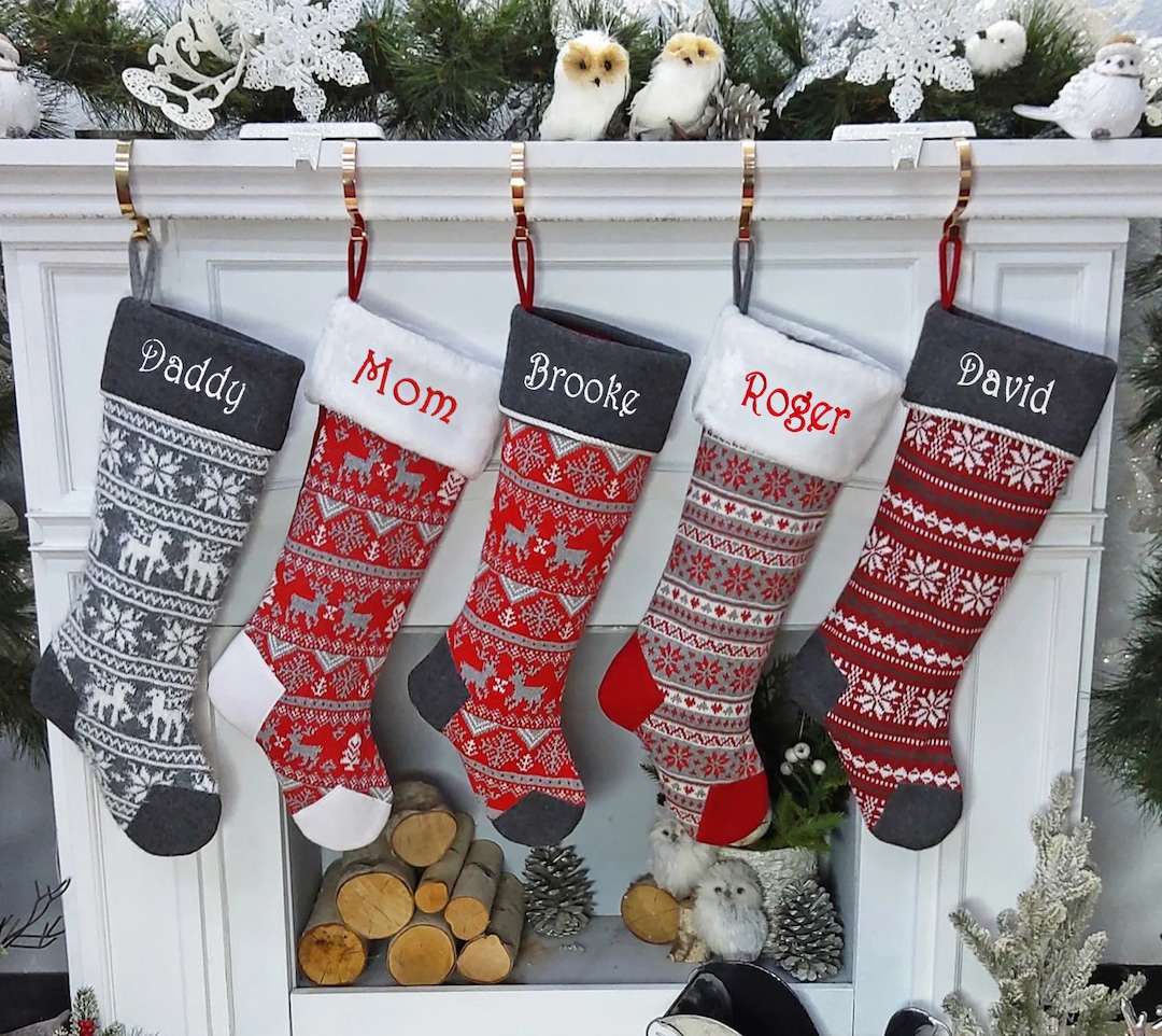 21" Nordic Knit Stockings Personalized Embroidered or With Cutout Wood ...