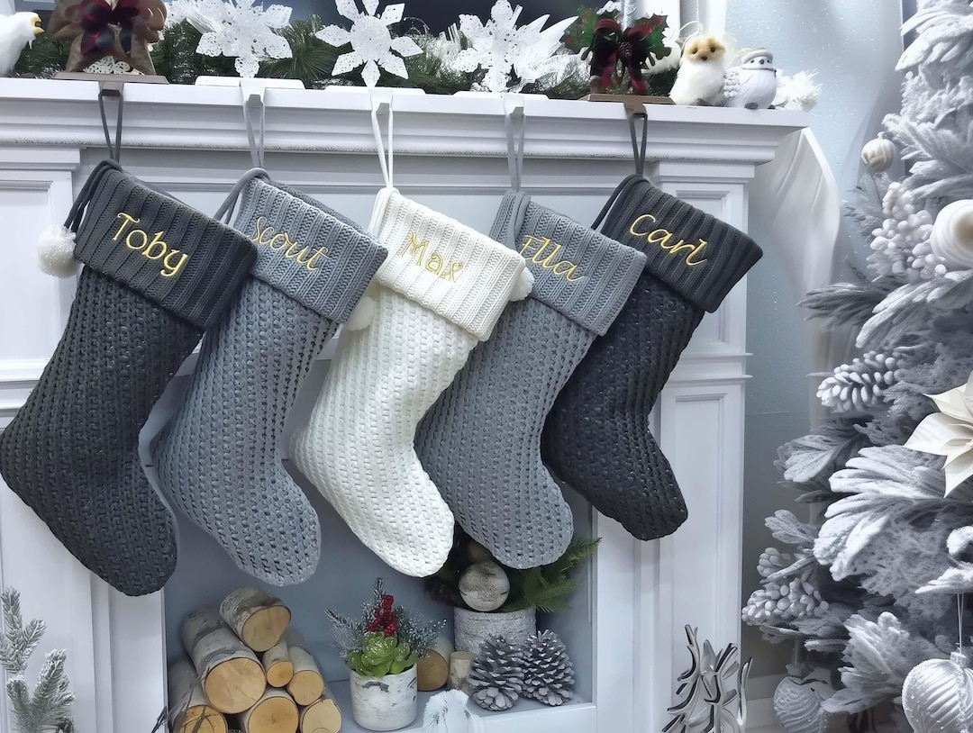 Modern Cable Knit Christmas Stockings Smoky, Ivory, Grey Personalized ...