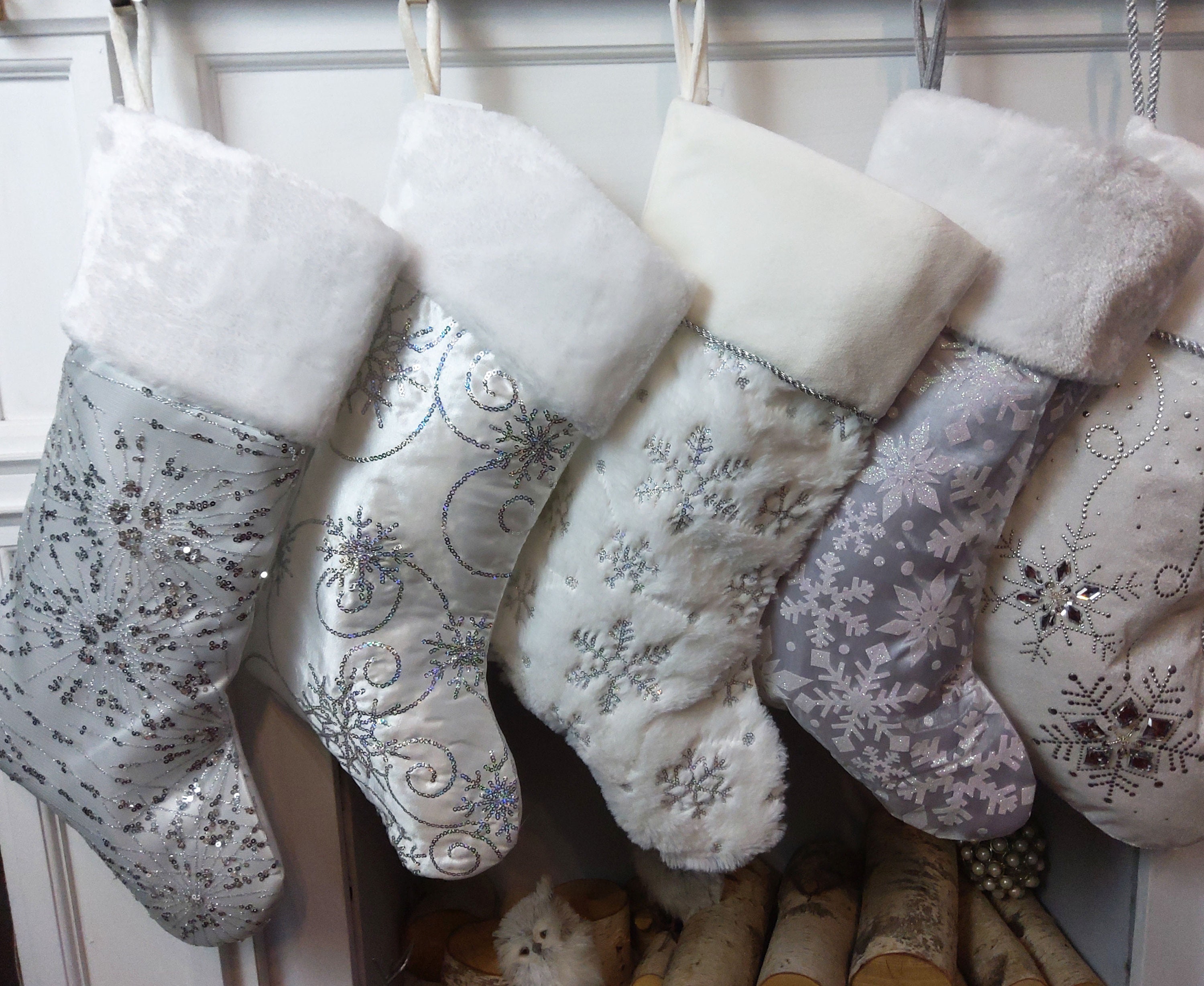 Personalized Elegant Silver White Christmas Stockings | Etsy