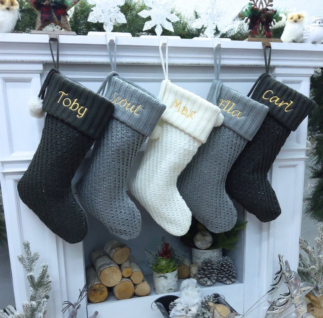 Modern Cable Knit Christmas Stockings Smoky Ivory Grey - Etsy