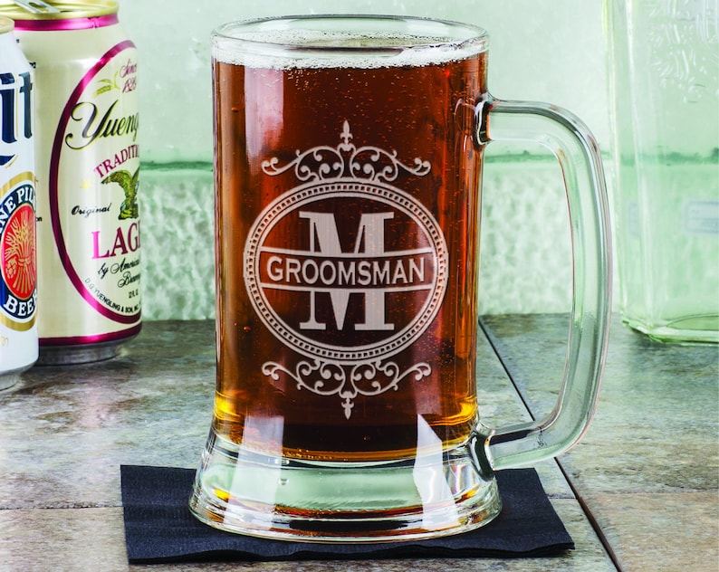 Fancy Initial Engraved Wedding Party Beer Stein Personalized for ...