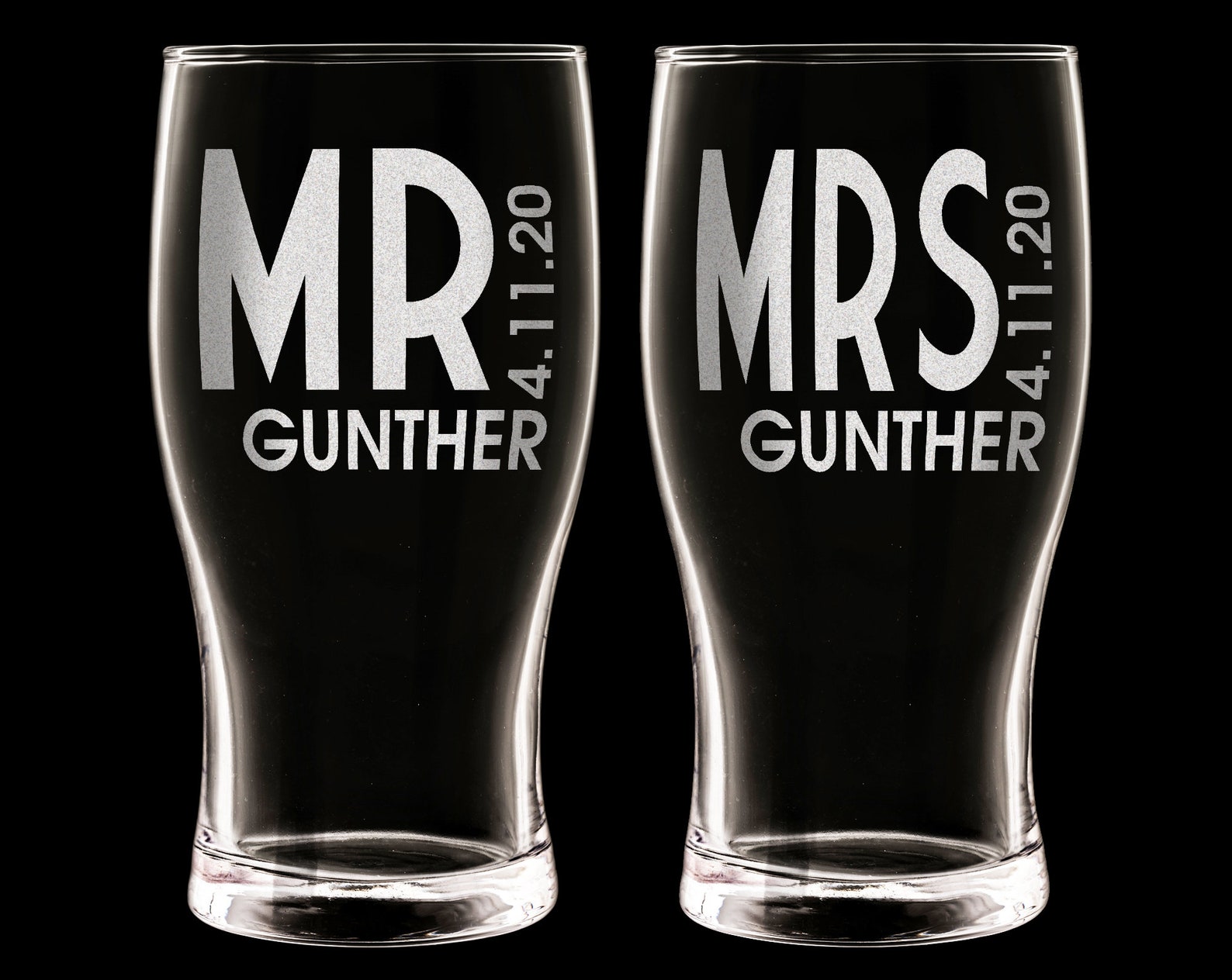 Lager Glasses Set of 2 Mr Mrs Beer Glassware Bar Accessories - Etsy
