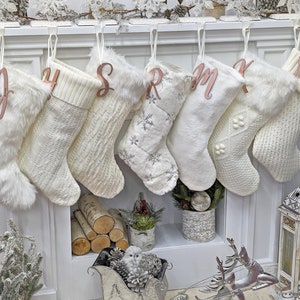 Ivory White Personalized Christmas Stockings Gold Silver Grey Knit ...