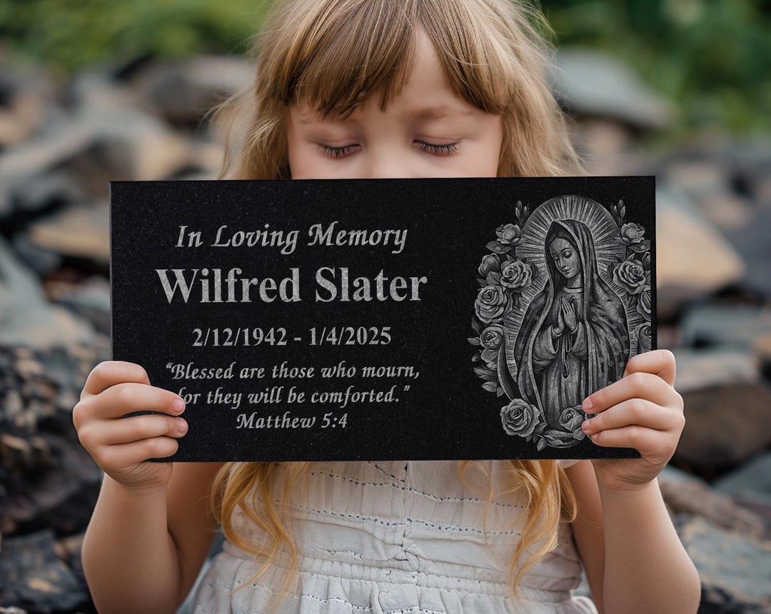 Christian Garden Yard Memorial - Virgin Mary Engraved Stone - Our Lady of Guadalupe Keepsake ...