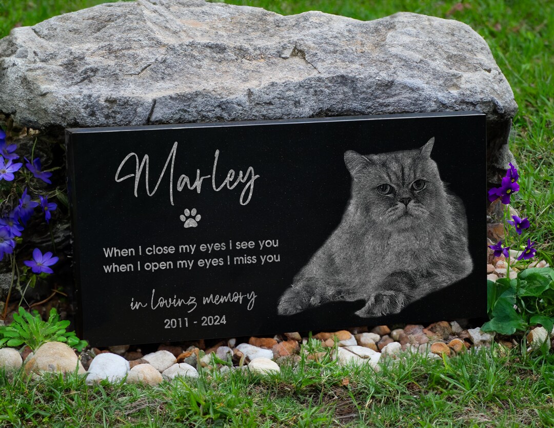 Pet Face Memorial Stone With Engraved Cat Portrait: Feline Remembrance ...