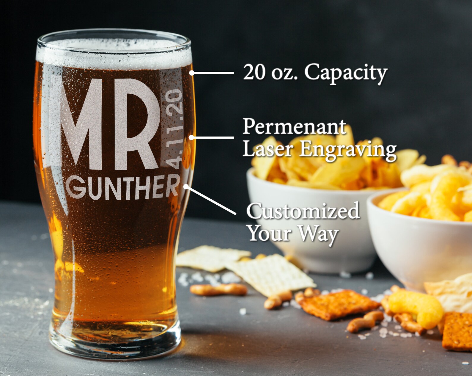 Lager Glasses Set of 2 Mr Mrs Beer Glassware Bar Accessories for Home ...