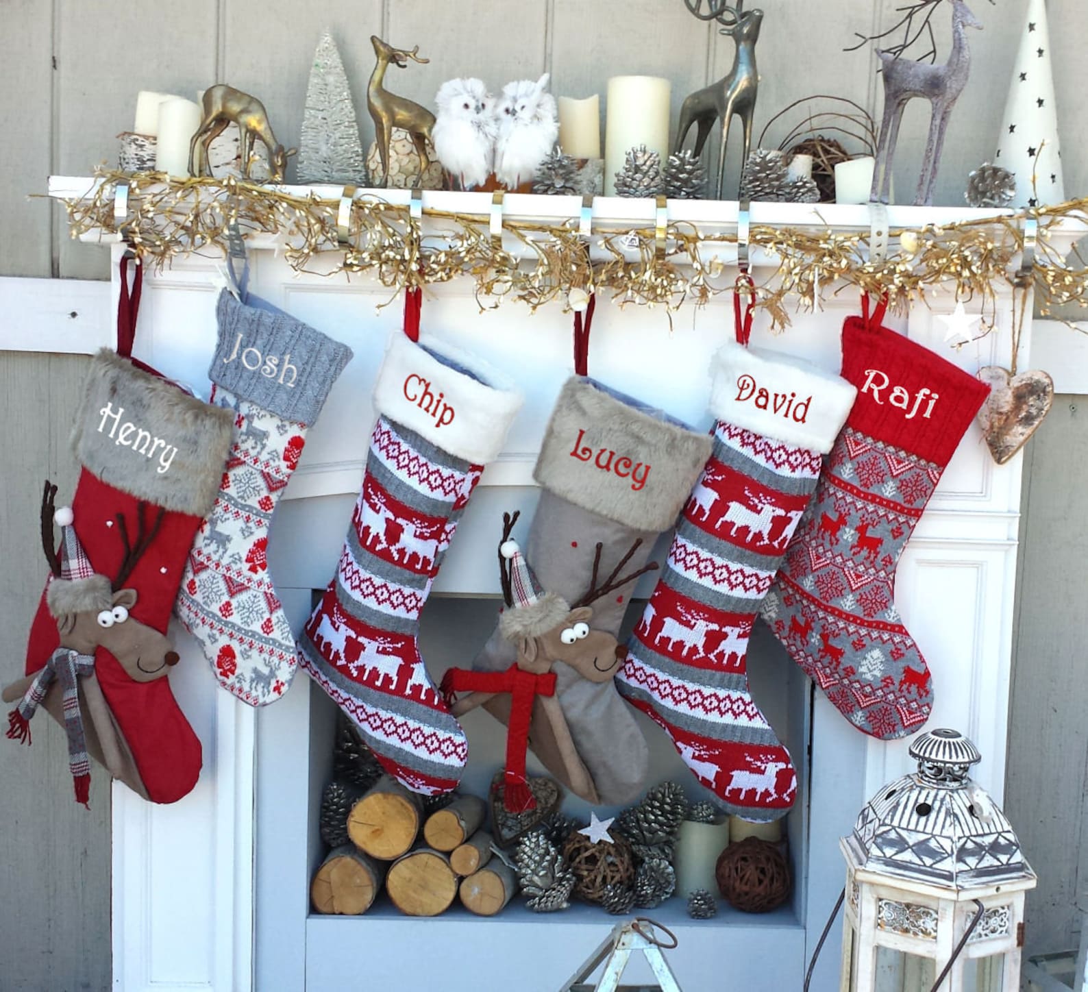 Reindeer Fun & Reindeer Knit Christmas Stockings Red White | Etsy