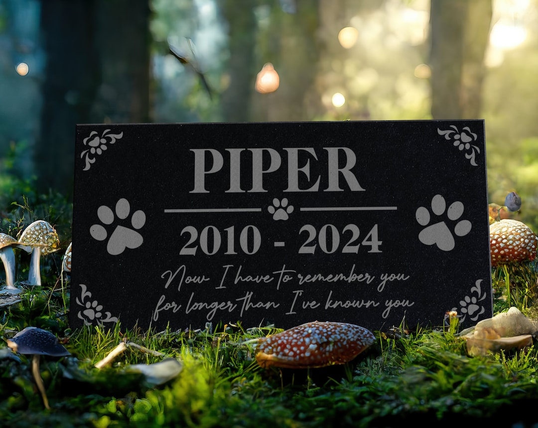 Personalized Memorial Headstone Dog Cat W/ Heart Paw Prints Photo ...
